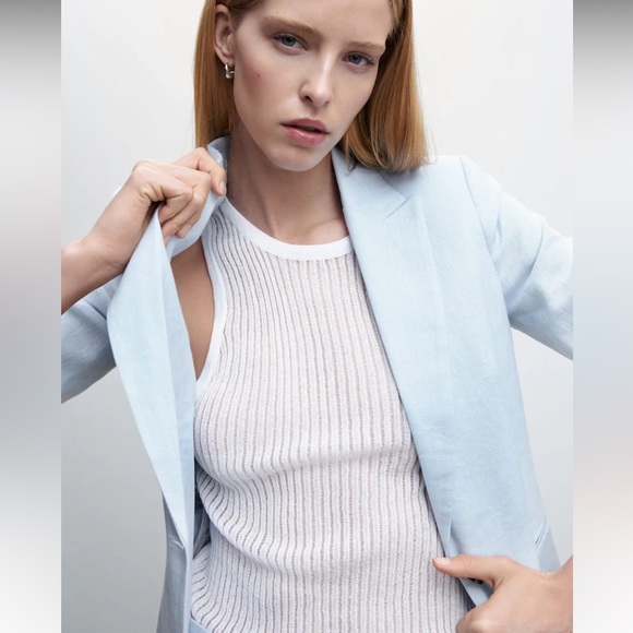 Mango | Jackets & Coats | Mango Light Blue Linen Blazer | Poshmark